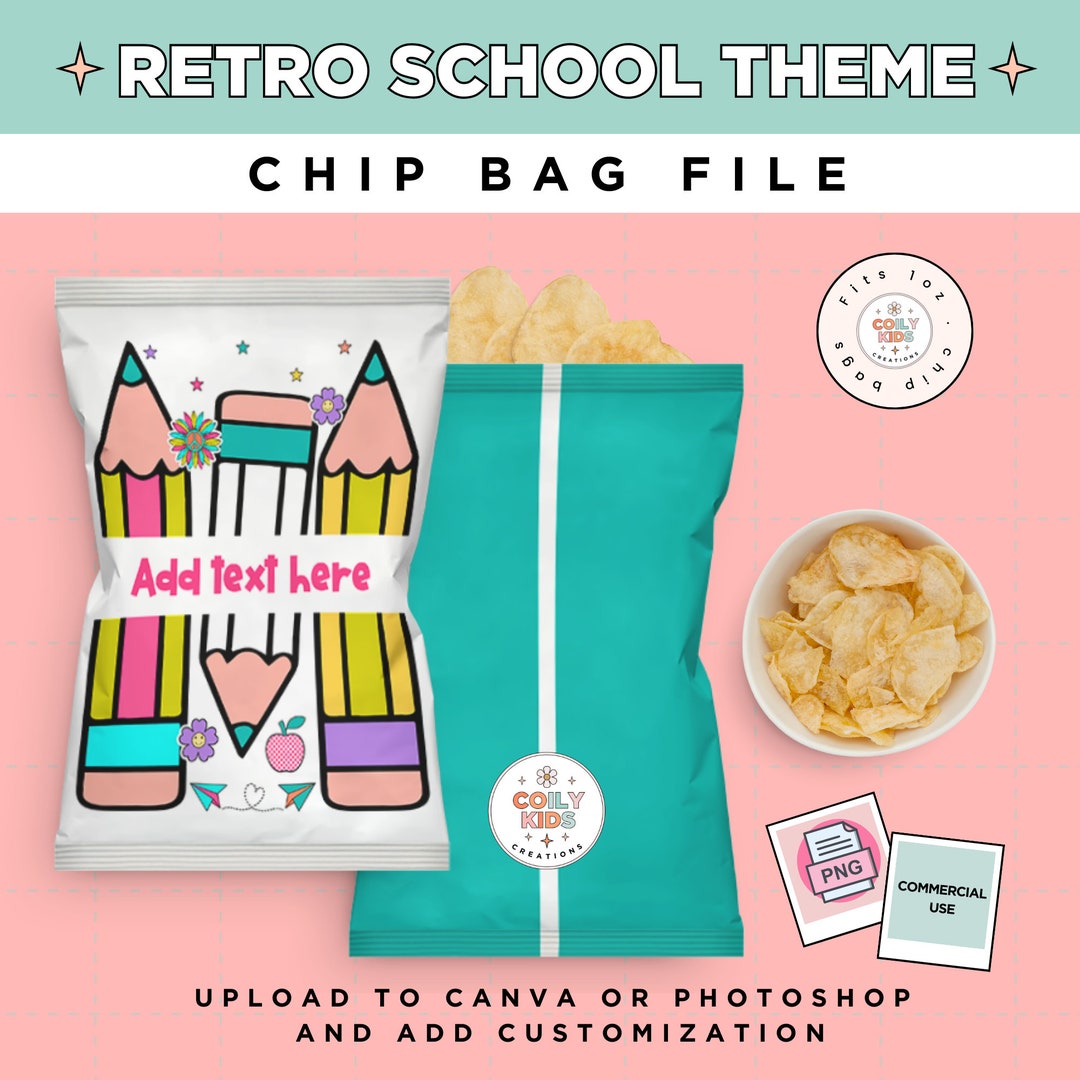 Editable Retro School Chip Bag Template for Parties 1 Oz Bag Design ...