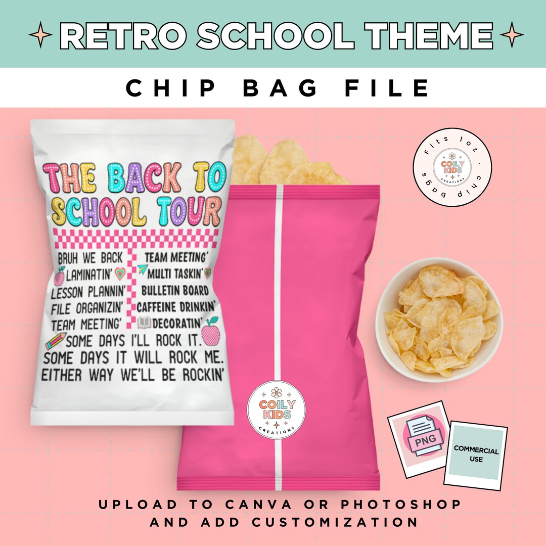Editable Retro School Theme Chip Bag File, Customizable Back to School ...