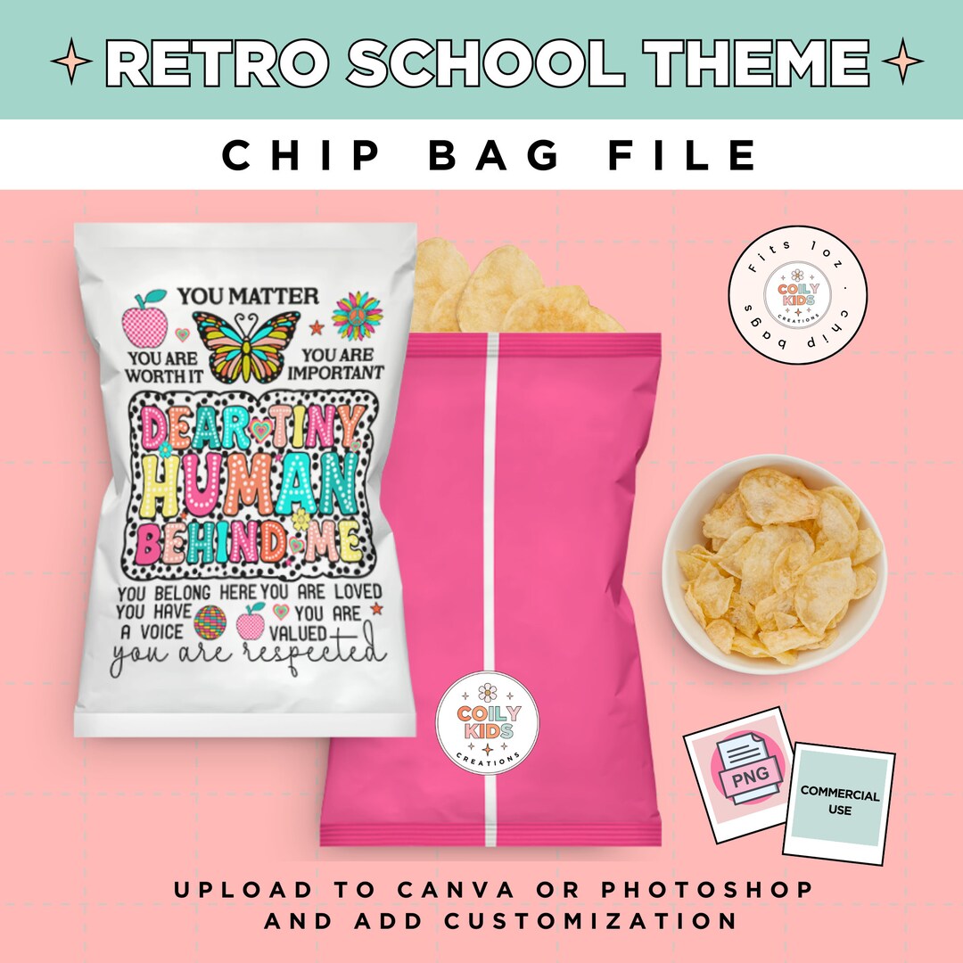Retro School Theme Chip Bag Wrapper, Editable Chip Bag Template ...