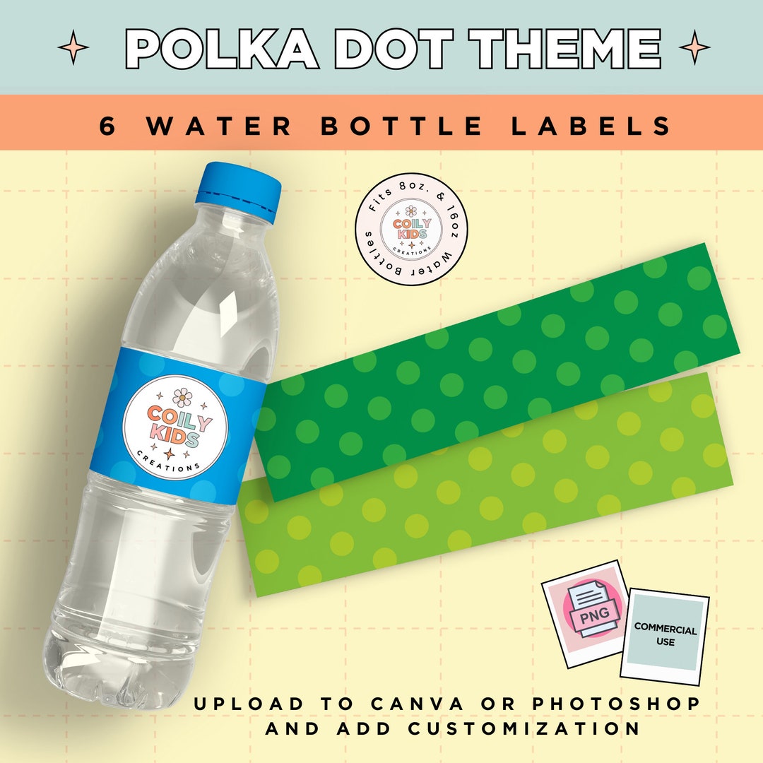 Editable Polka Dot Water Bottle Labels, Birthday Party Decoration, DIY ...