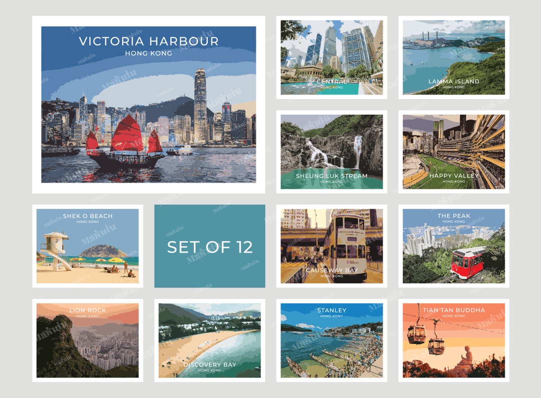 Hong Kong Postcards: City Scenes, Victoria Harbour, Big Buddha (set of ...