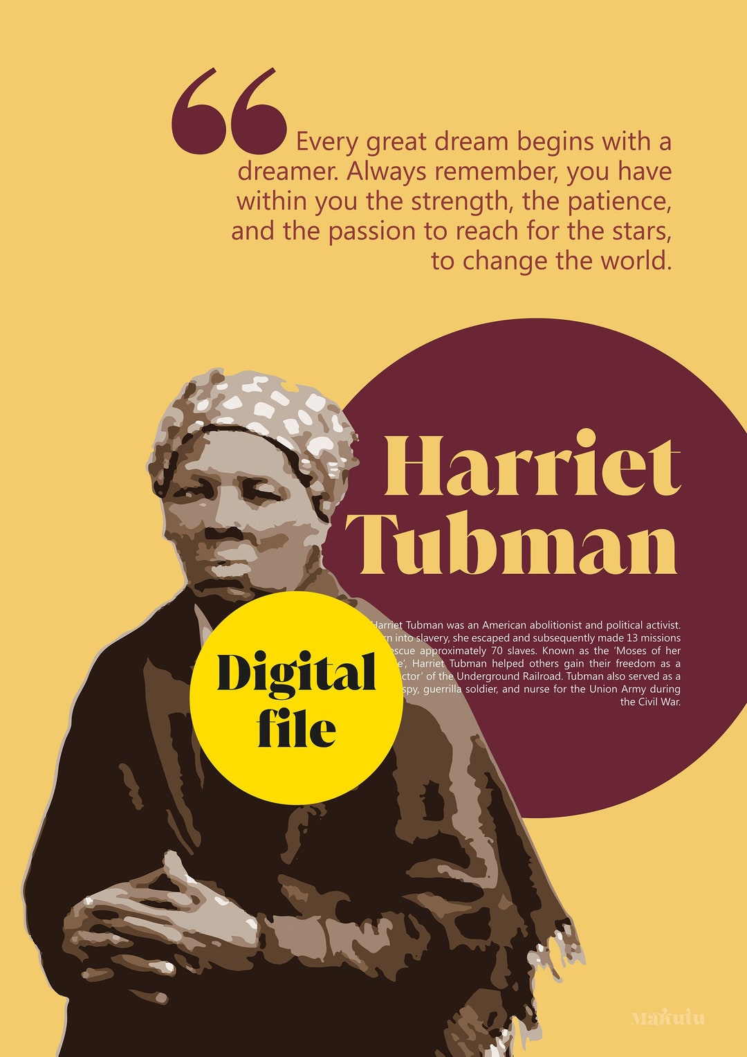 Harriet Tubman - Digital Poster Influential Women International Women's ...