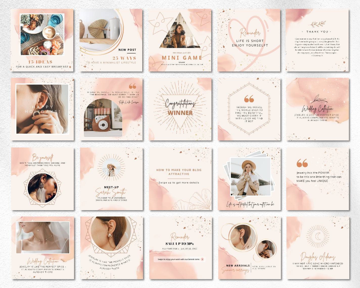 40 Instagram Post Template, Watercolor Template, Social Media Kit for ...