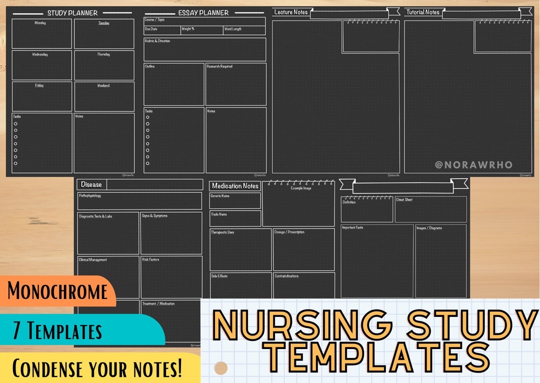 Nursing Study Templates for Goodnotes5 - Dark Mode Monochrome - 7 ...
