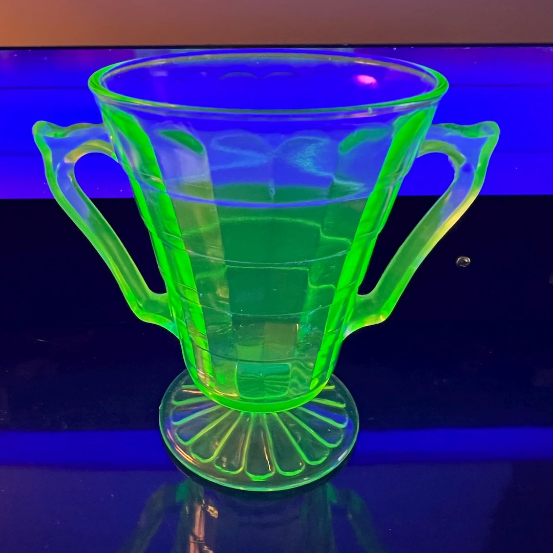 Vintage Uranium Vaseline Green Glass BLOCK OPTIC Sugar Bowl Handle - Etsy