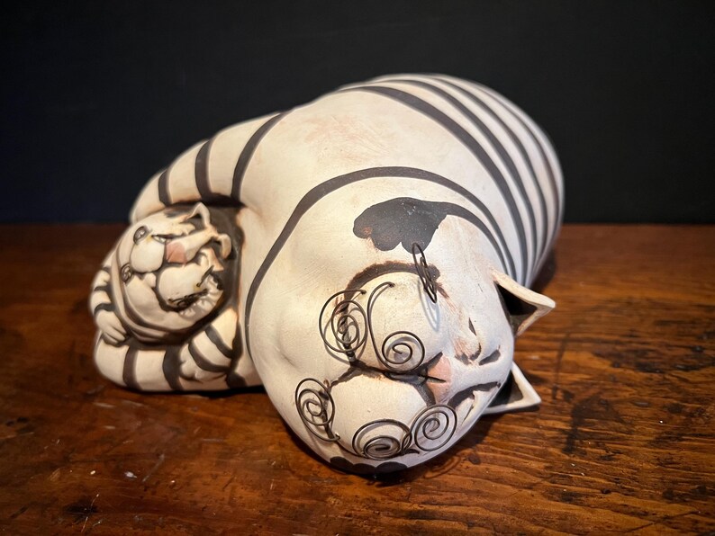 Vintage Fat Cat Kitten C Butler Jones Art Pottery Coin Bank Clay Signed ...