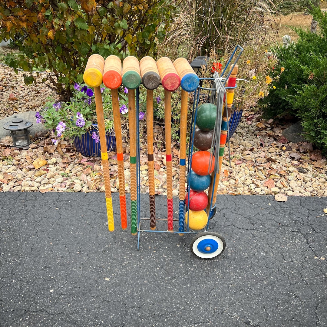 Vintage Croquet Set 6 Player With Metal Rolling Cart - Etsy