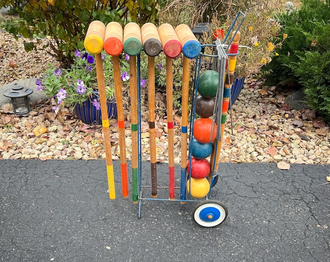 Vintage Croquet Set 6 Player With Metal Rolling Cart - Etsy