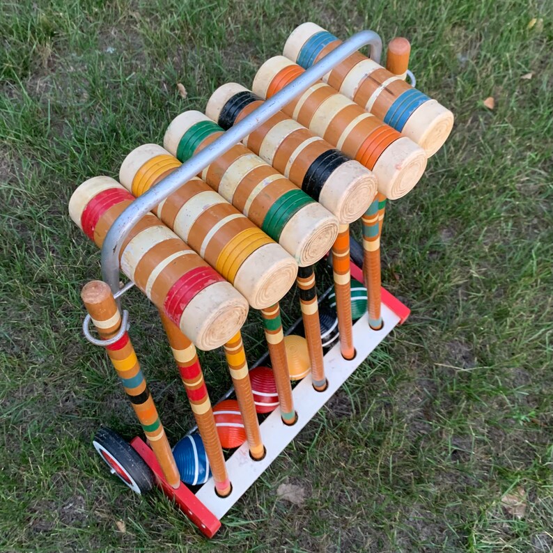 Vintage Croquet Set Wheeled Cart Lawnplay South Bend 6 Player - Etsy