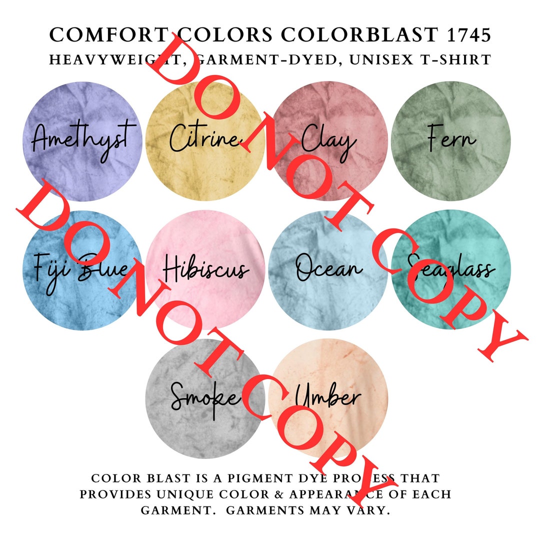 Comfort Colors 1745 Colorblast COLOR and Size Charts! Customizable ...
