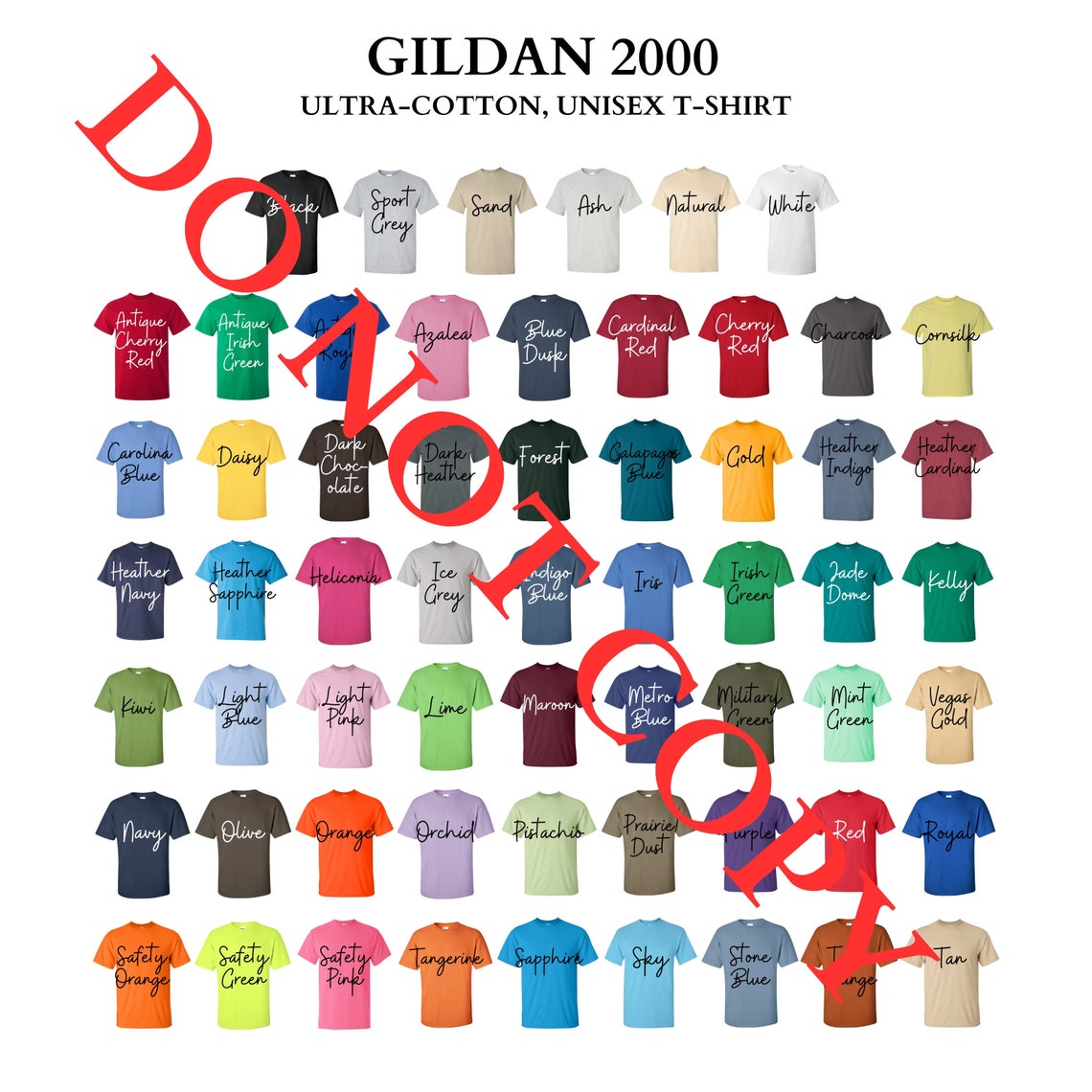 Gildan 2000 Ultra COLOR and Size Charts! Customizable CANVA Template ...