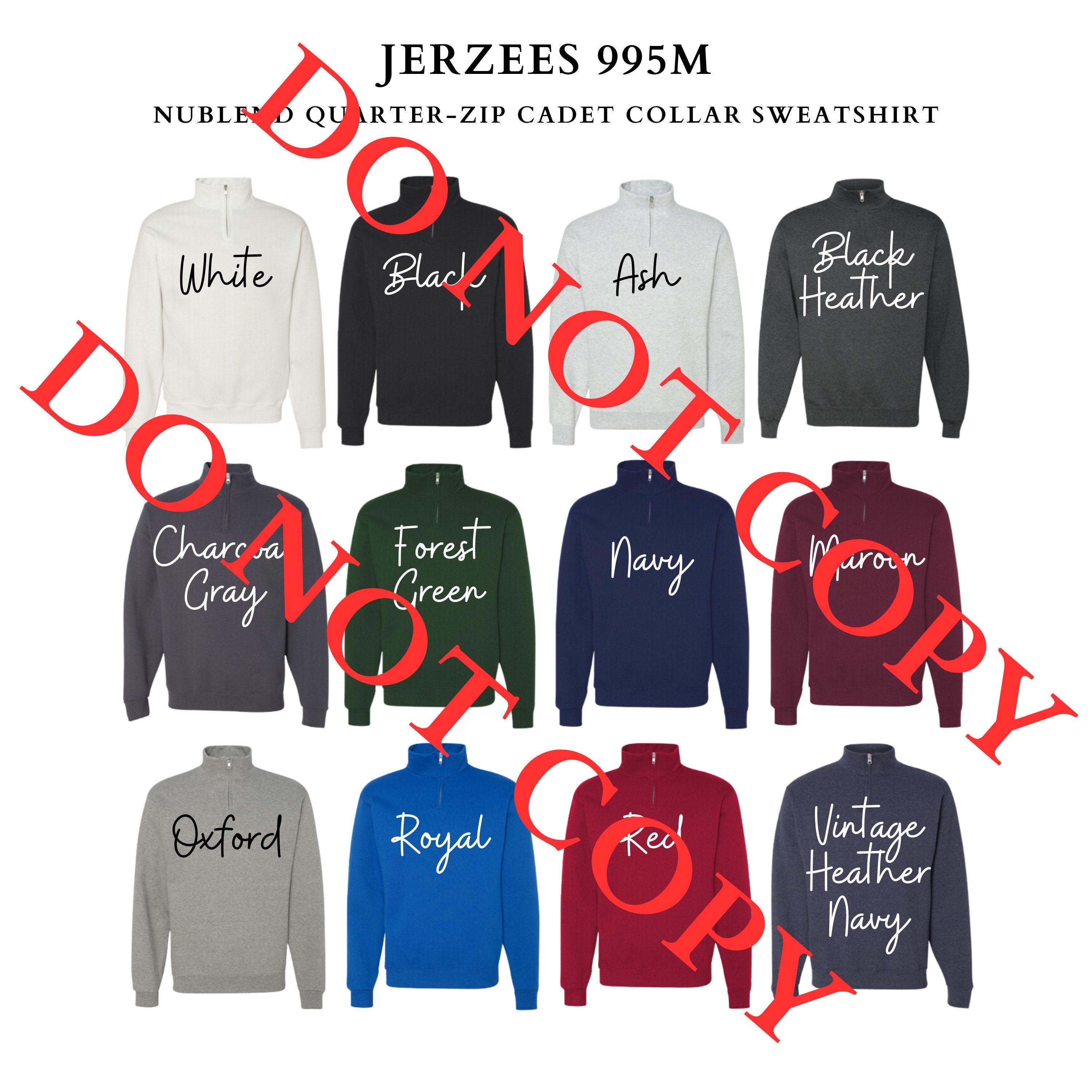 Jerzees 995M Quarter-zip Sweatshirt Color & Size Charts! Customizable ...