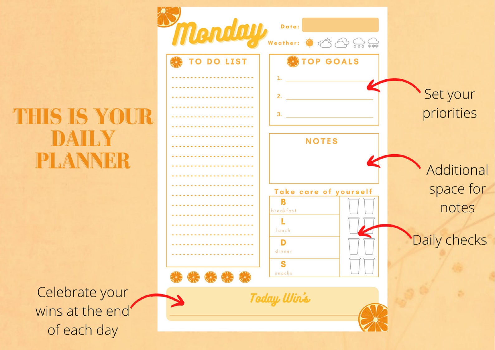Orange Daily Planner Day Planner Work Planner Weekly | Etsy