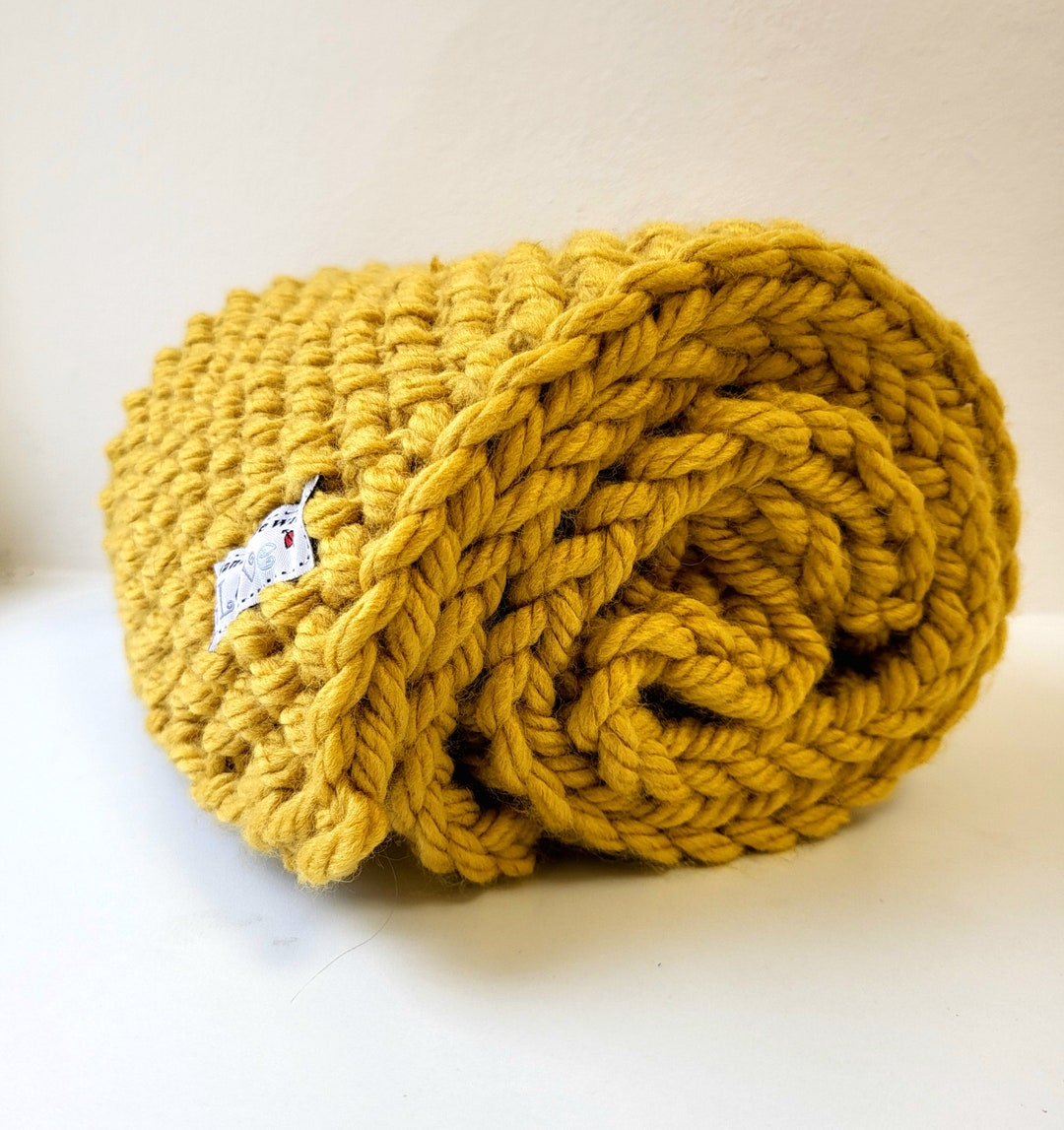Chunky Hand Knitted Mustard Yellow Baby Blanket, Baby Gifting, Baby ...