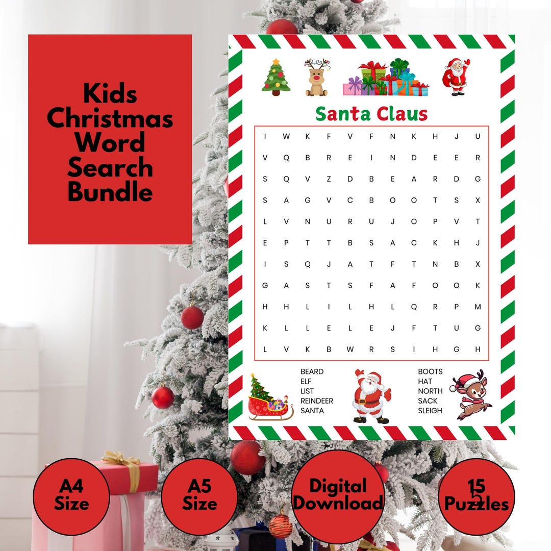 Kids Christmas Word Search Bundle | 15 Wordsearches | Printable Puzzle ...