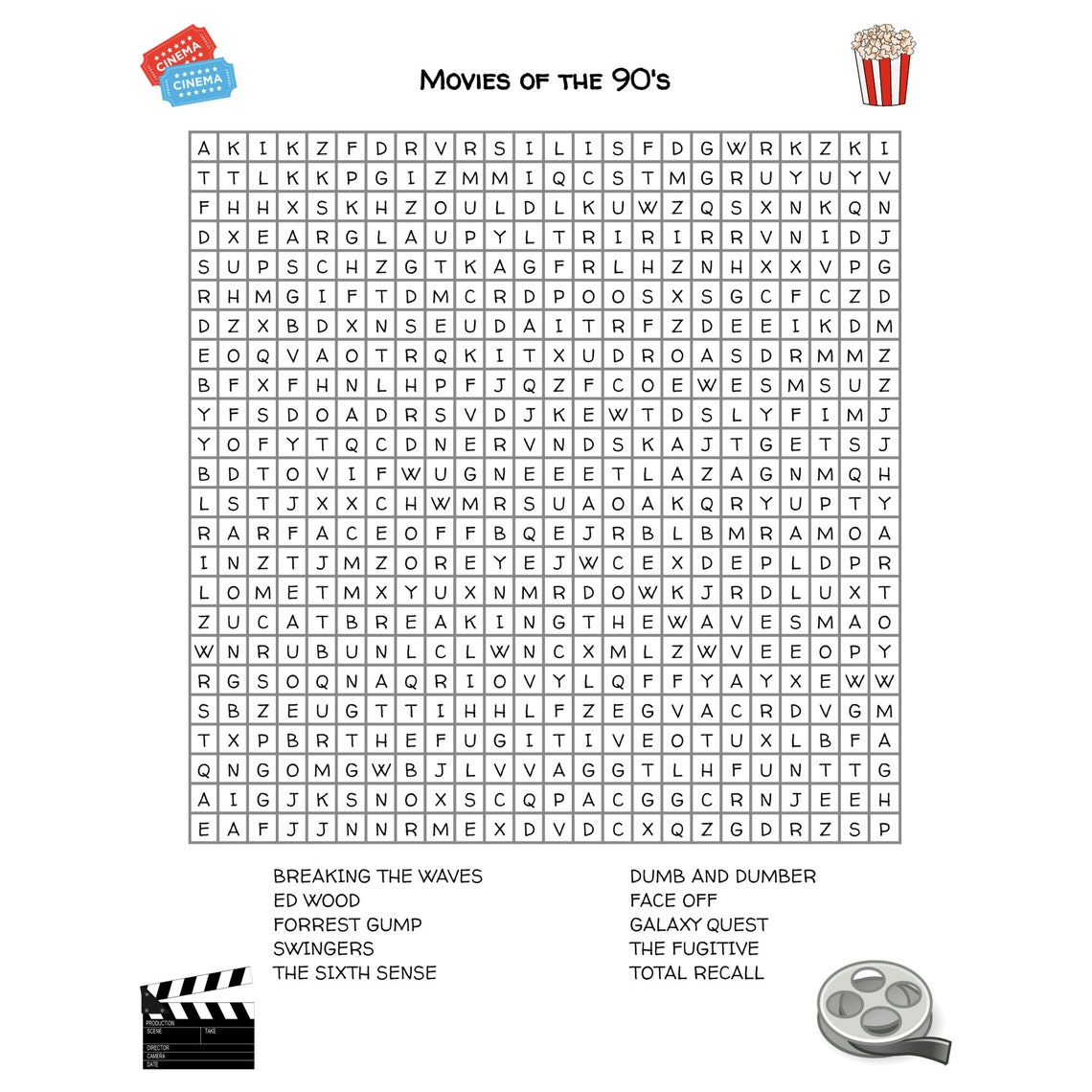 Word Search 90s Word Search Movies Word Search Printable PDF Word ...