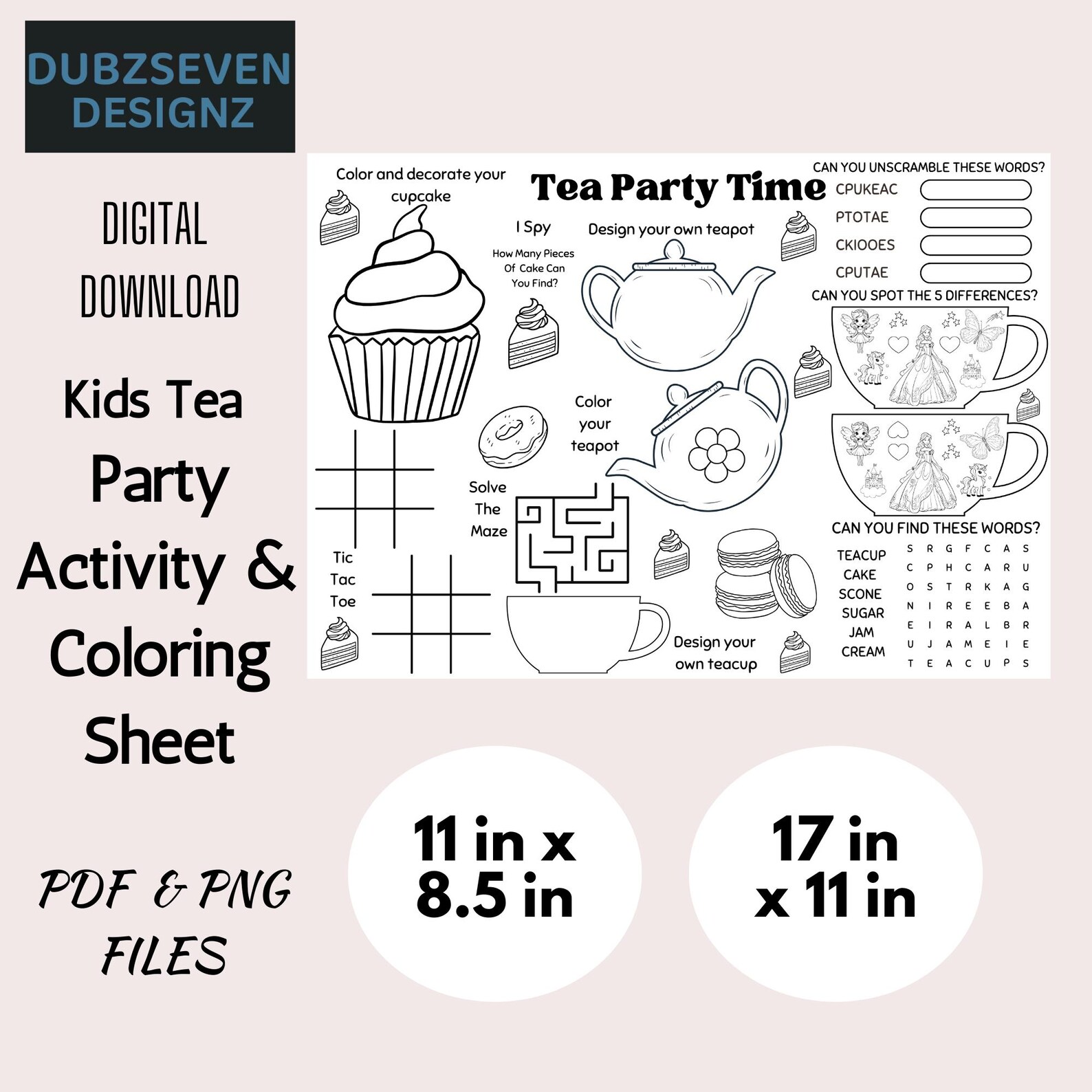 Kids Tea Party Activity & Coloring Sheet | Tea Party Games | Tea Party ...