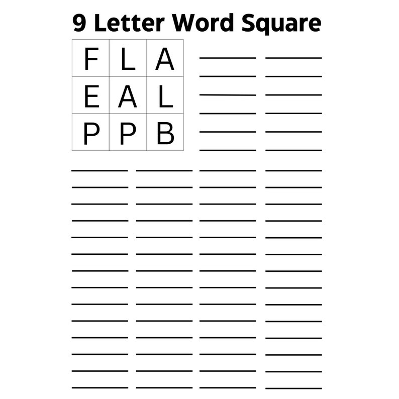 9-letter Word Square Puzzle: Downloadable Word Game (instant Download ...