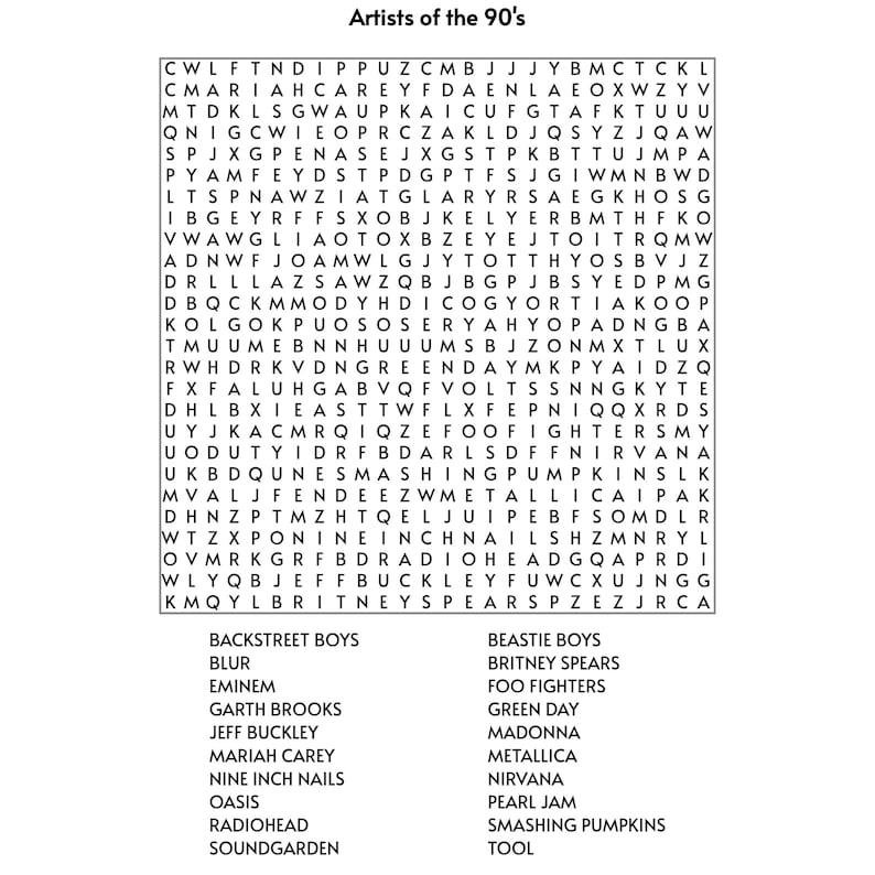90s Word Search Printable: Nostalgic TV Shows (digital Download) - Etsy