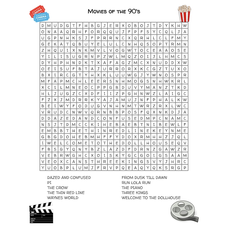 Word Search | 90s Word Search Movies| Word Search Printable PDF | Word Search Digital Download ...