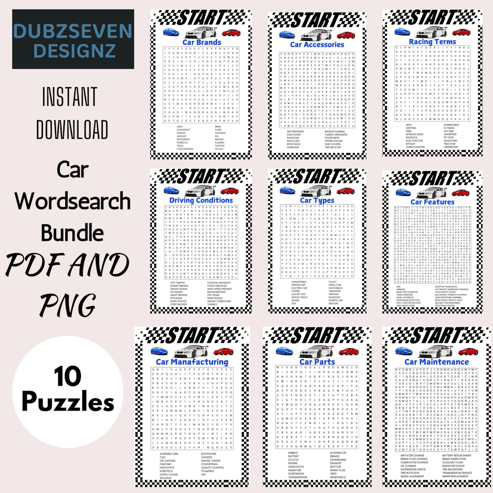 Car Word Search Bundle | 10 Wordsearches | Printable Puzzle With ...