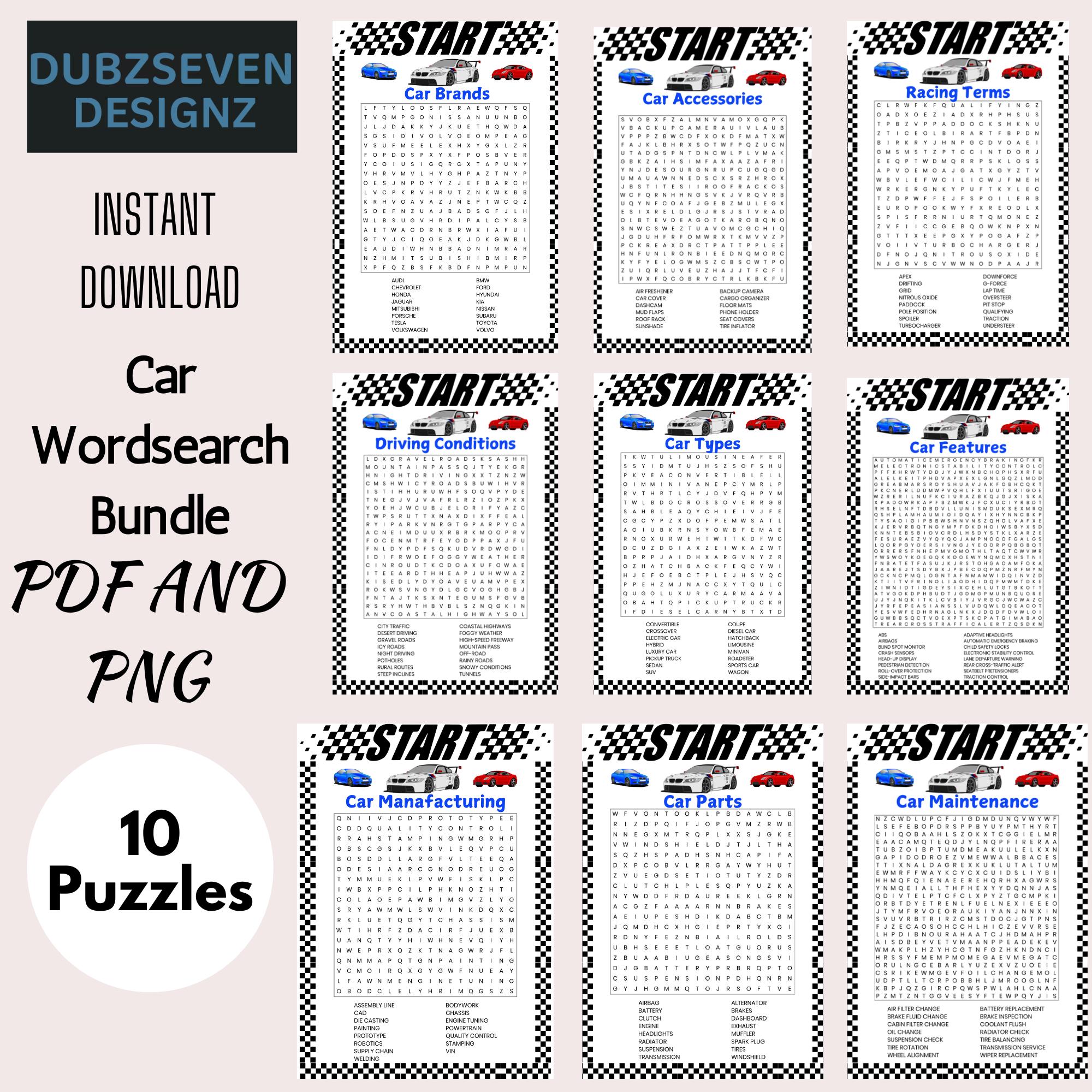 Car Word Search Bundle | 10 Wordsearches | Printable Puzzle With ...