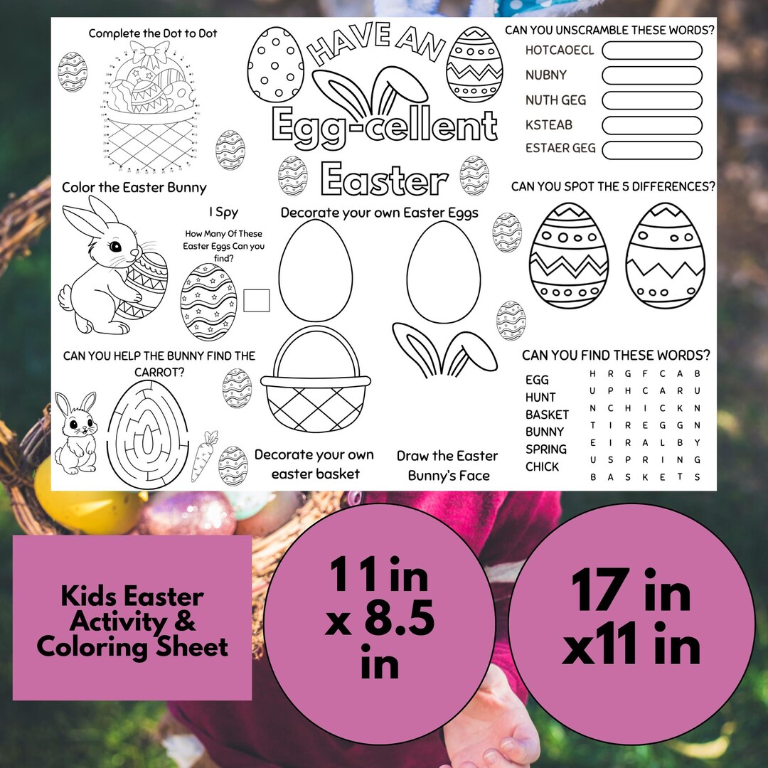 Printable Easter Activity Placemat, Fun Kids Coloring Page, Easter ...