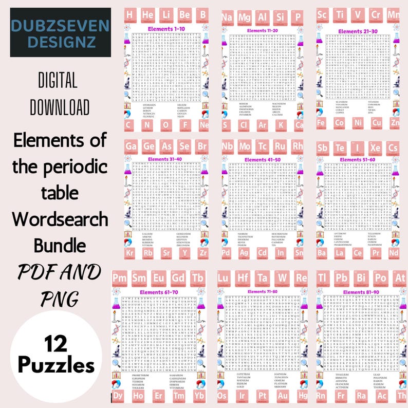 Elements of the Periodic Table Word Search Bundle | 12 Wordsearches ...