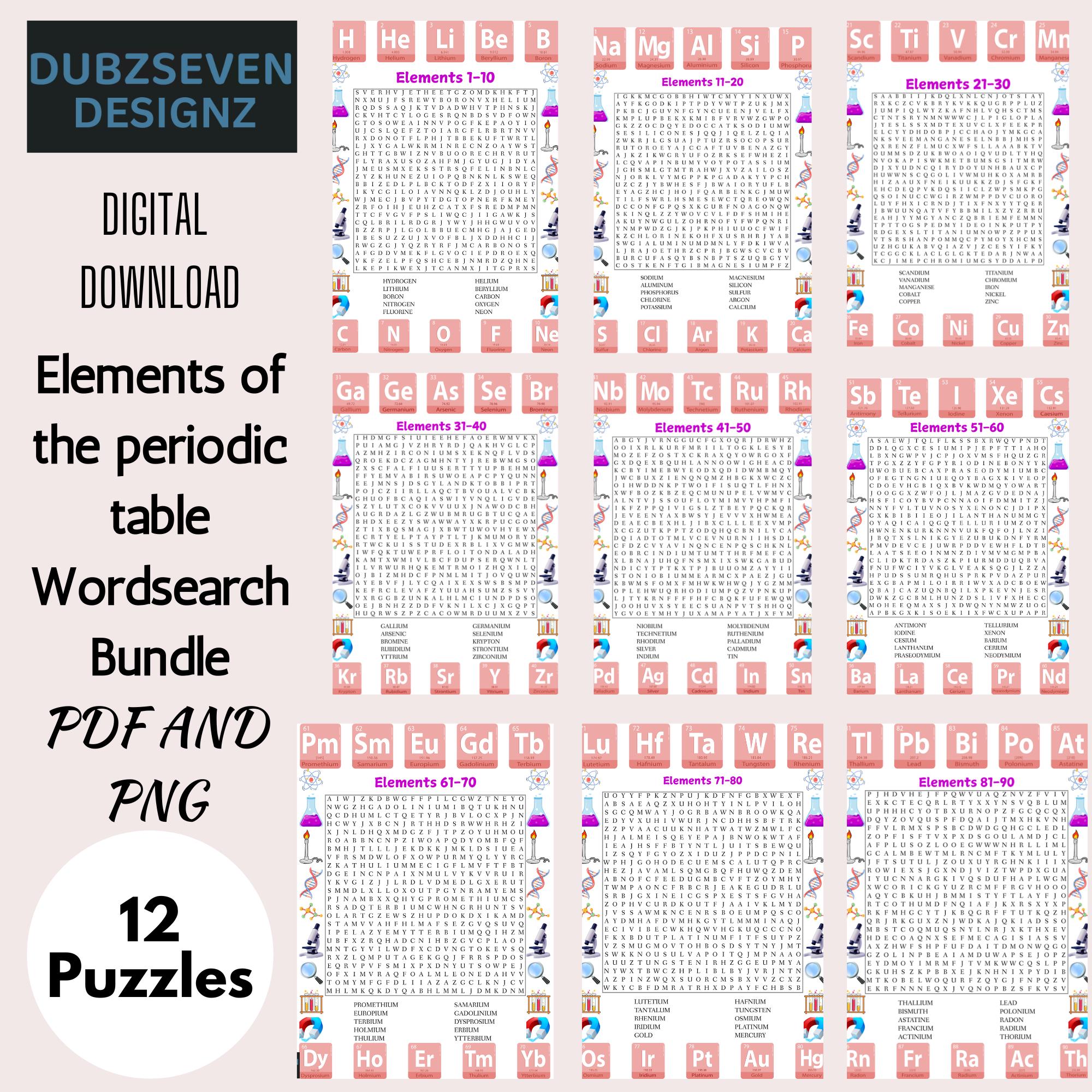Elements of the Periodic Table Word Search Bundle | 12 Wordsearches ...