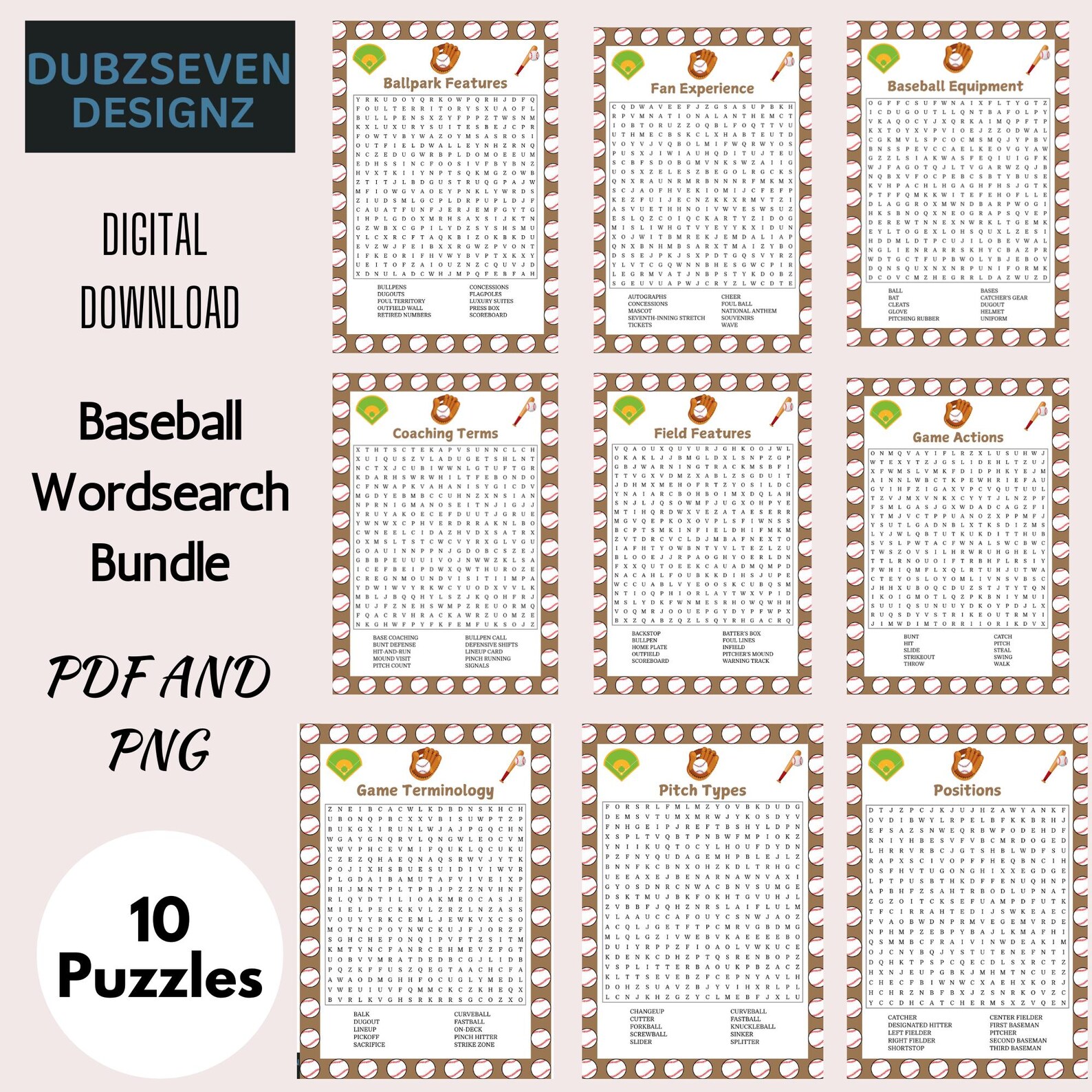 Baseball Word Search Bundle: 10 Printable Puzzles (PDF) - Etsy
