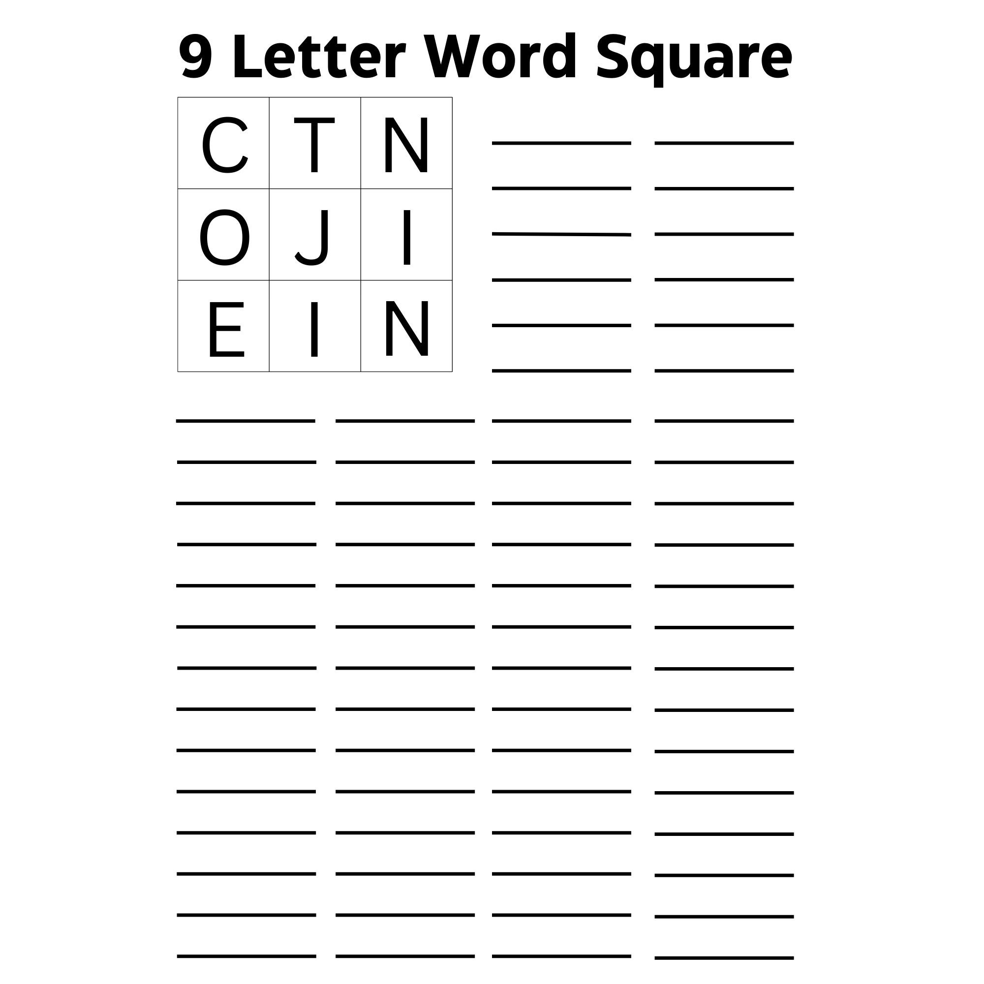 9-letter Word Square Puzzle: Downloadable Word Game (instant Download ...