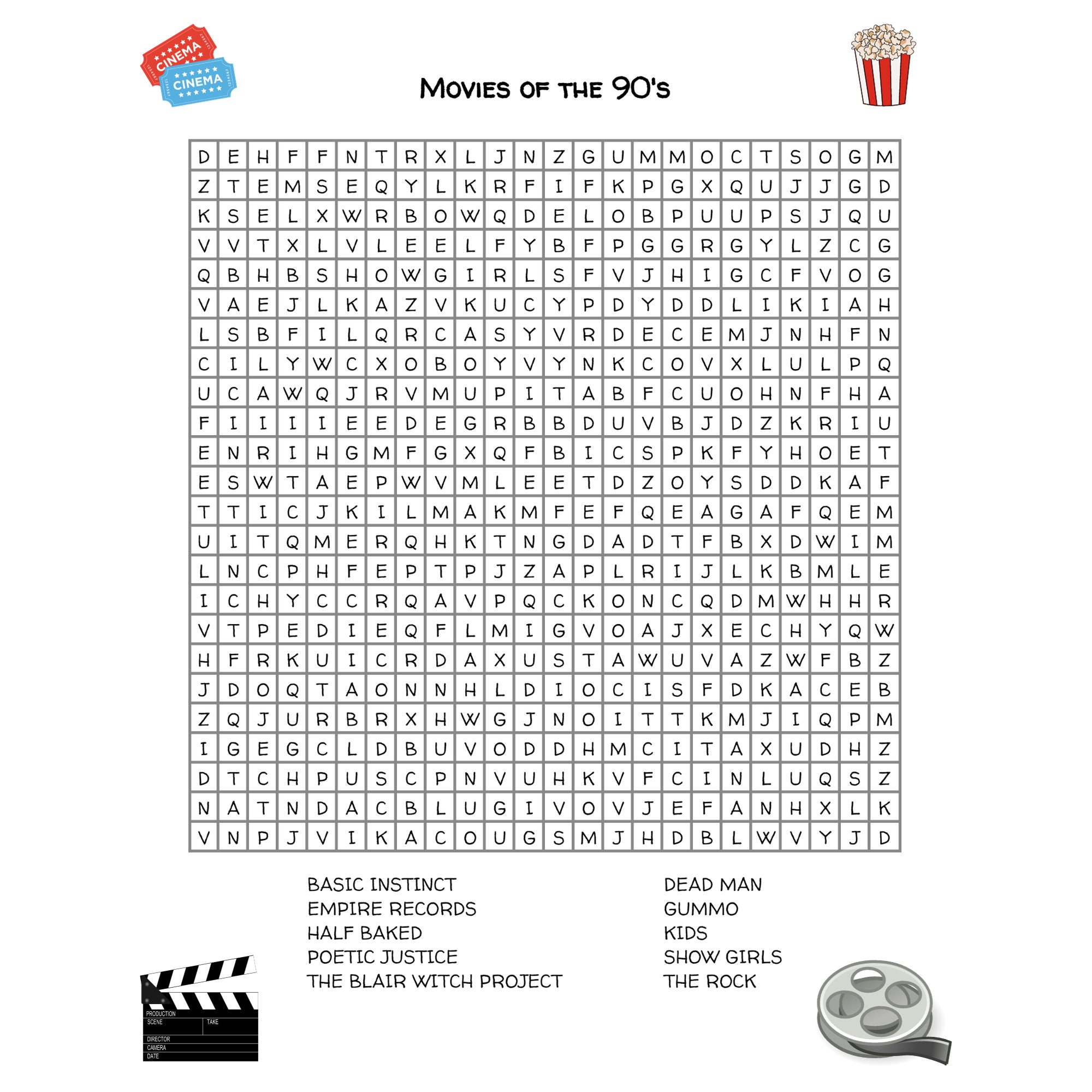 Word Search | 90s Word Search Movies| Word Search Printable PDF | Word ...