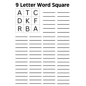 9-letter Word Square Puzzle: Downloadable Word Game (instant Download ...