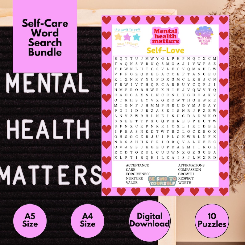 Self Care Word Search Bundle | 10 Wordsearches | Printable Puzzle PDF ...