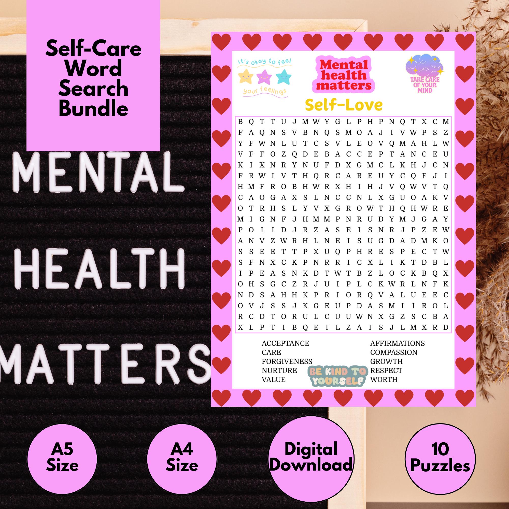 Self Care Word Search Bundle 10 Wordsearches Printable Puzzle PDF Word ...