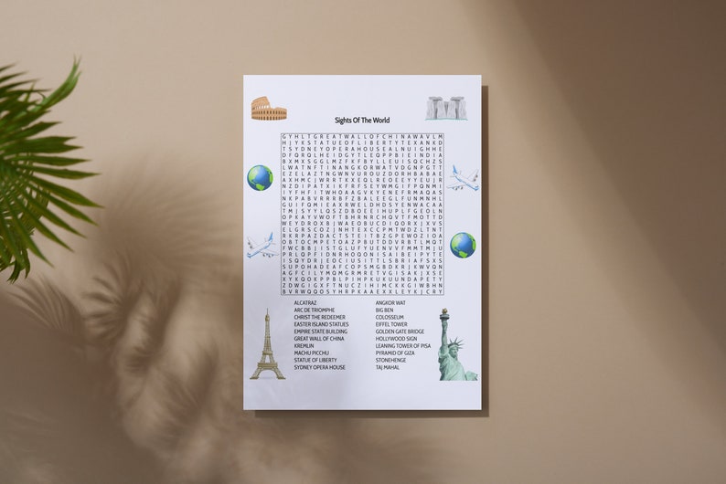Word Search Printable PDF| Printable Puzzle for Kids and Adults| Sights ...