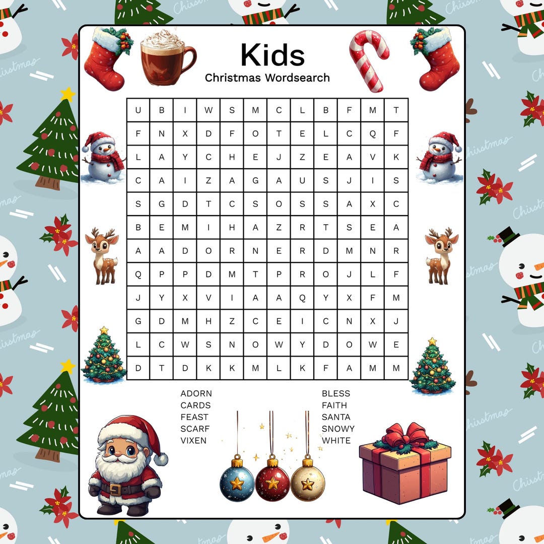 Christmas Wordsearch Printable Three Printable Kids Puzzle Pages Kids ...