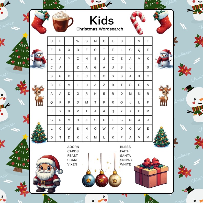 Christmas Wordsearch Printable Three Printable Kids Puzzle Pages Kids ...