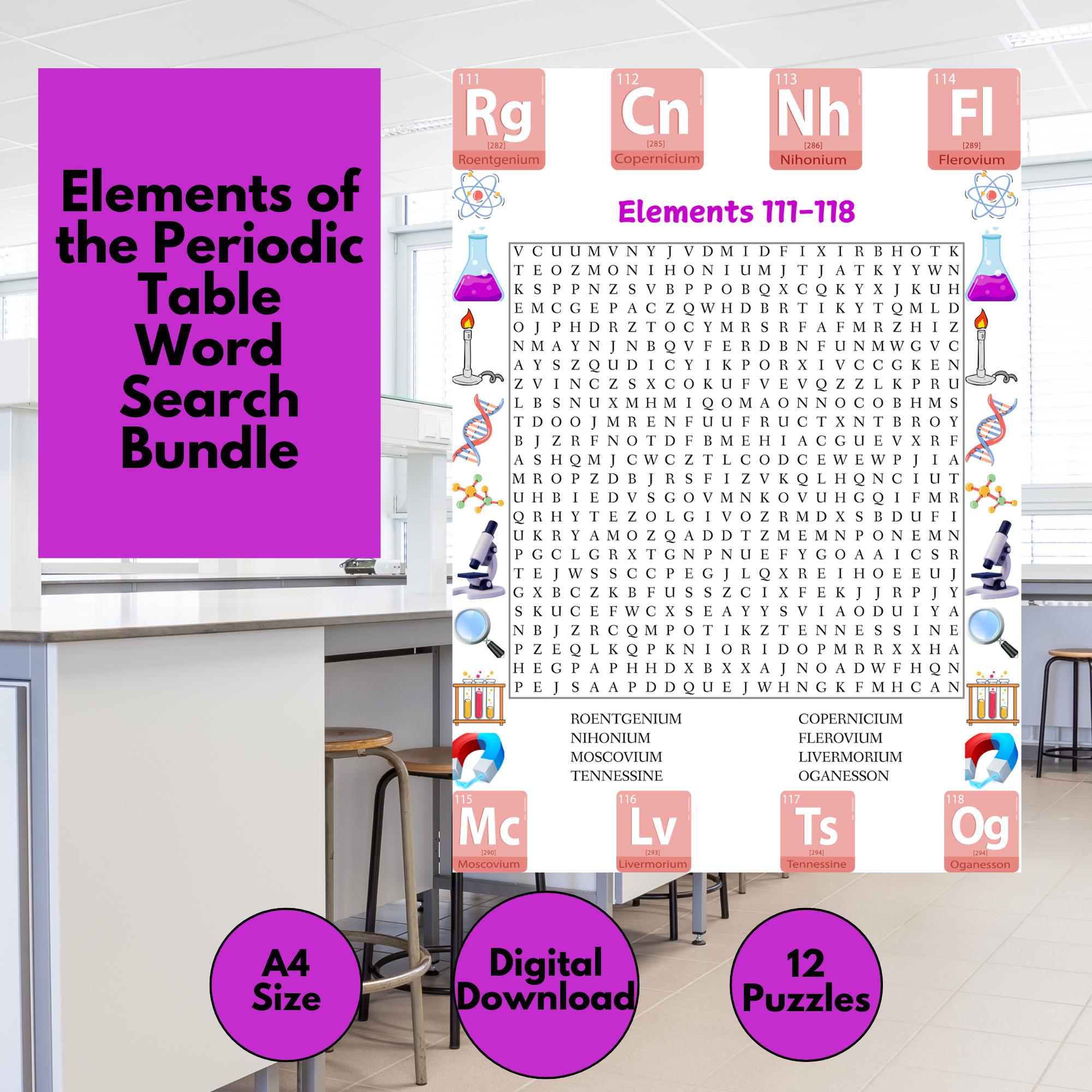 Elements of the Periodic Table Word Search Bundle | 12 Wordsearches ...