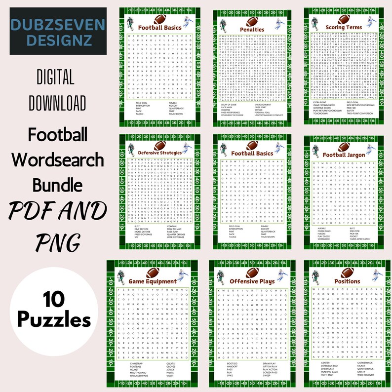 Football Word Search Bundle | 10 Wordsearches | Printable Puzzle With ...