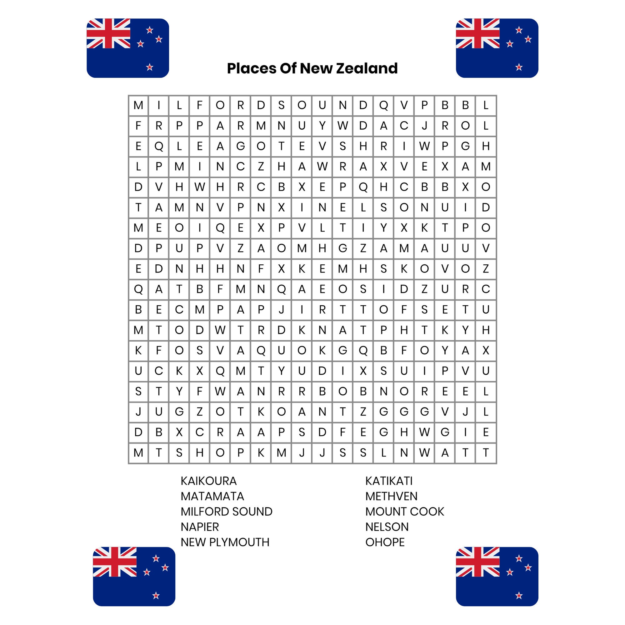 Word Search New Zealand Word Search Bundle Printable PDF Word Search ...