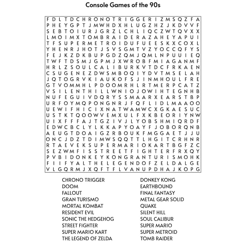 Word Search Printable 90s Word Search Word Search Printable PDF Word ...