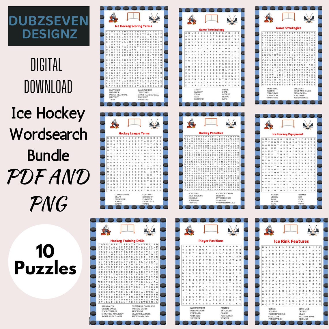 Ice Hockey Word Search Puzzle Bundle: 10 Printable Games (PDF & PNG) - Etsy