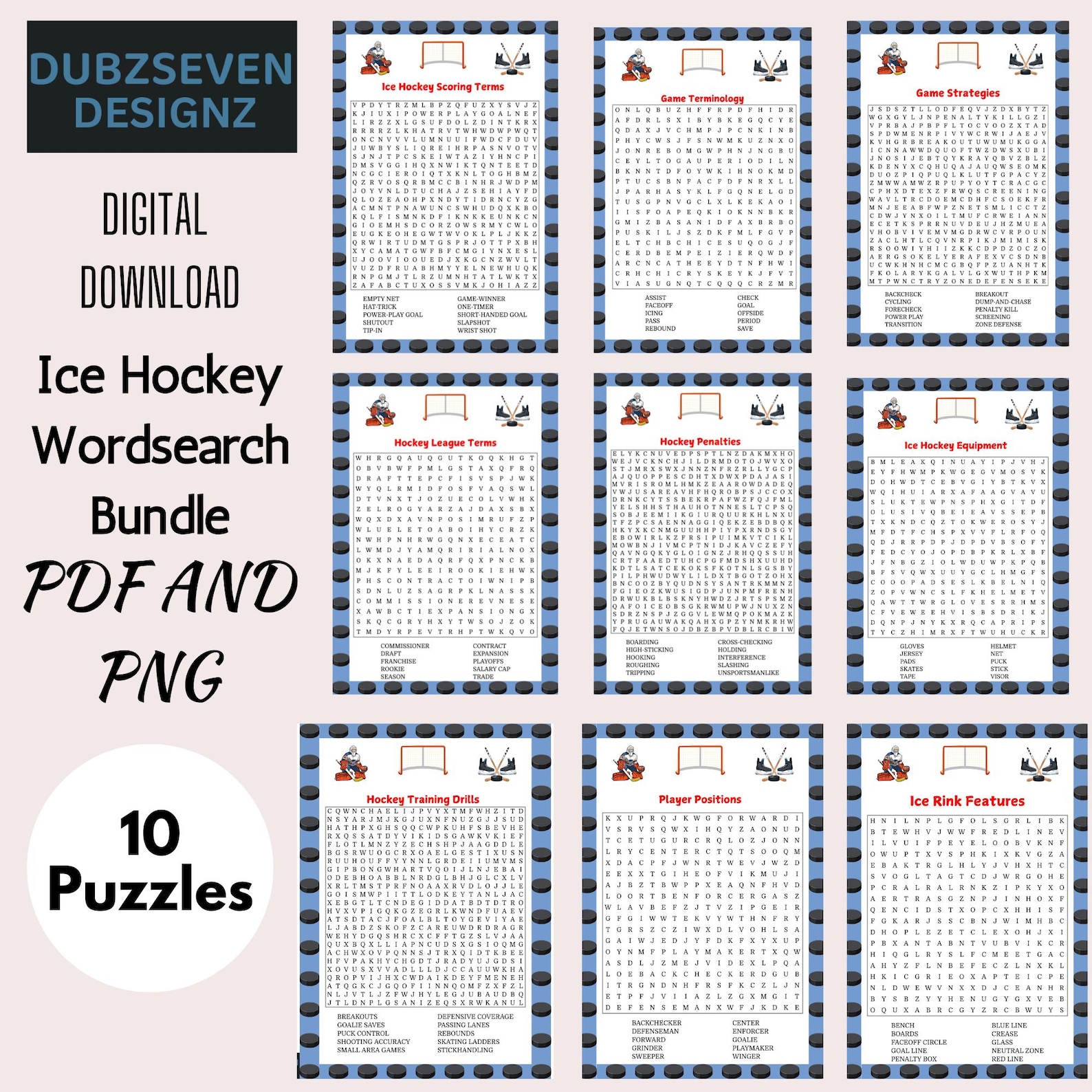 Ice Hockey Word Search Puzzle Bundle: 10 Printable Games (PDF & PNG) - Etsy