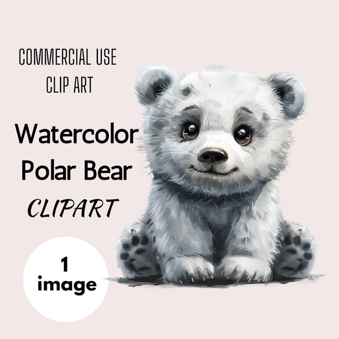 Watercolor Polar Bear Clipart: Arctic Animal PNG (commercial License ...