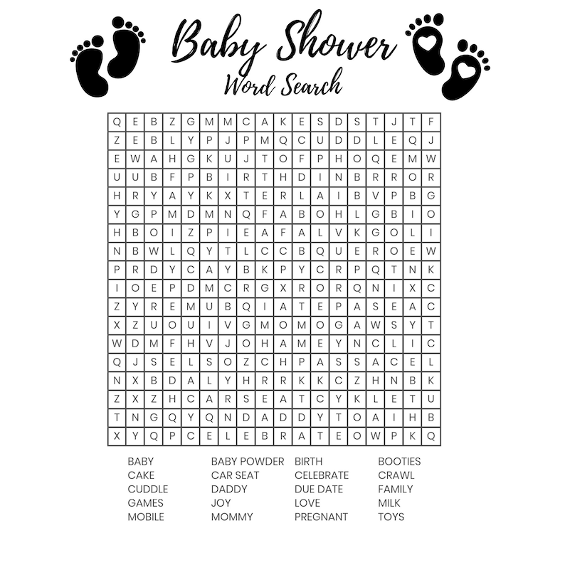 Baby Shower Word Search | Printable PDF | Word Search Digital Download ...