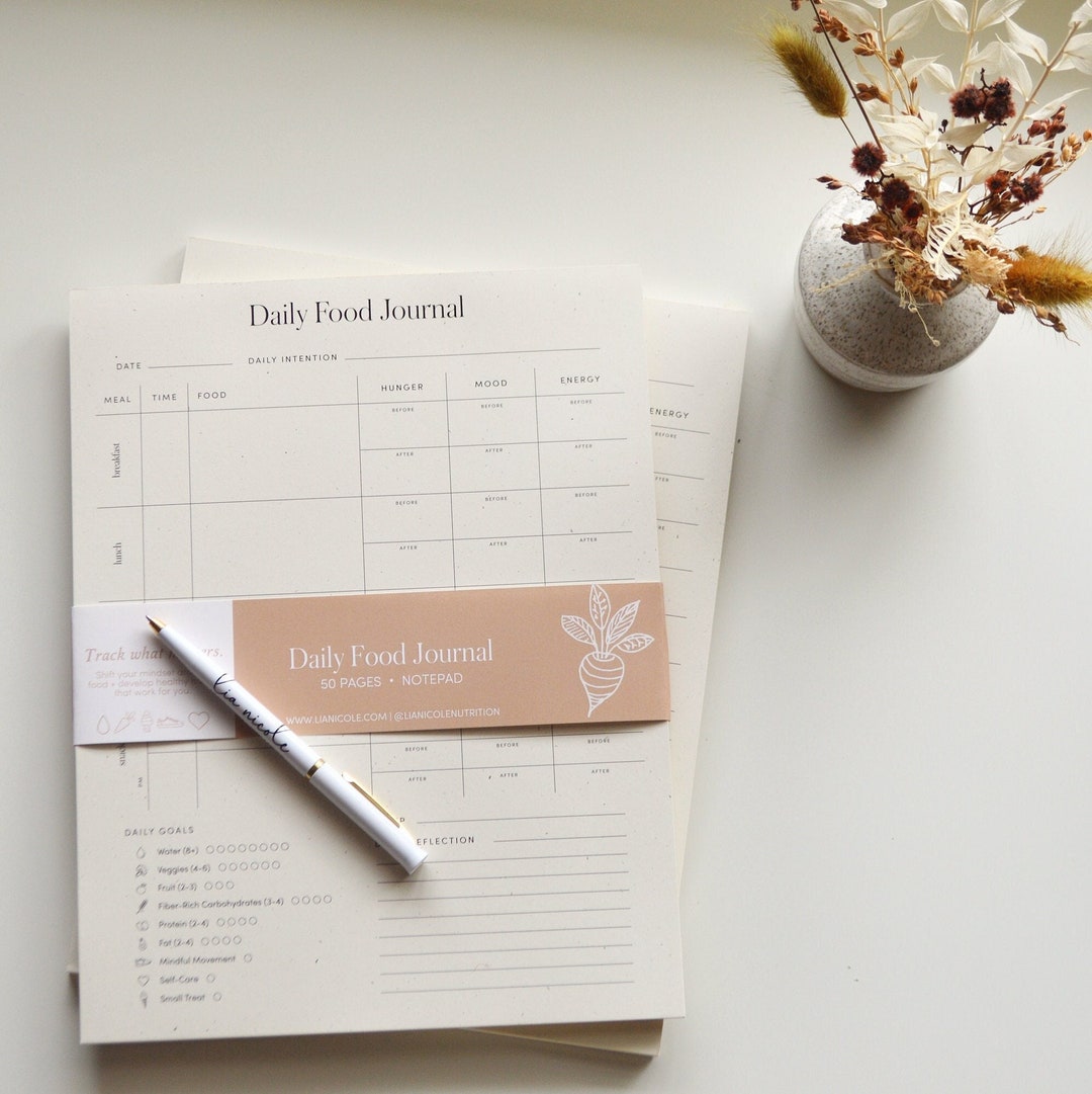 Daily Food Journal Notepad | Mindful Eating Planner | Meal Planning ...