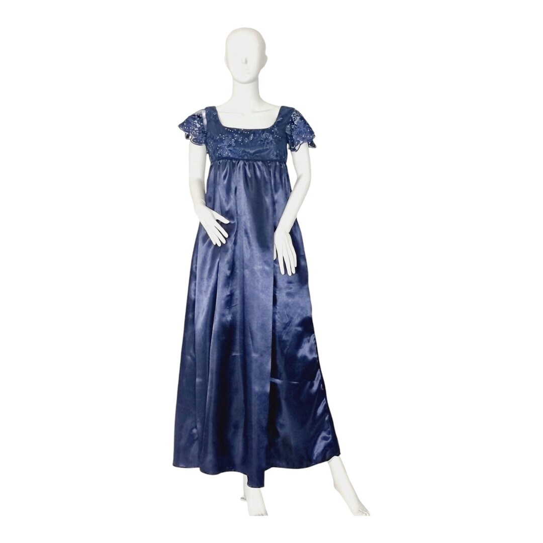 Navy Blue Vintage Regency Dresses, Bridgeton Inspired Dress,embroidery ...