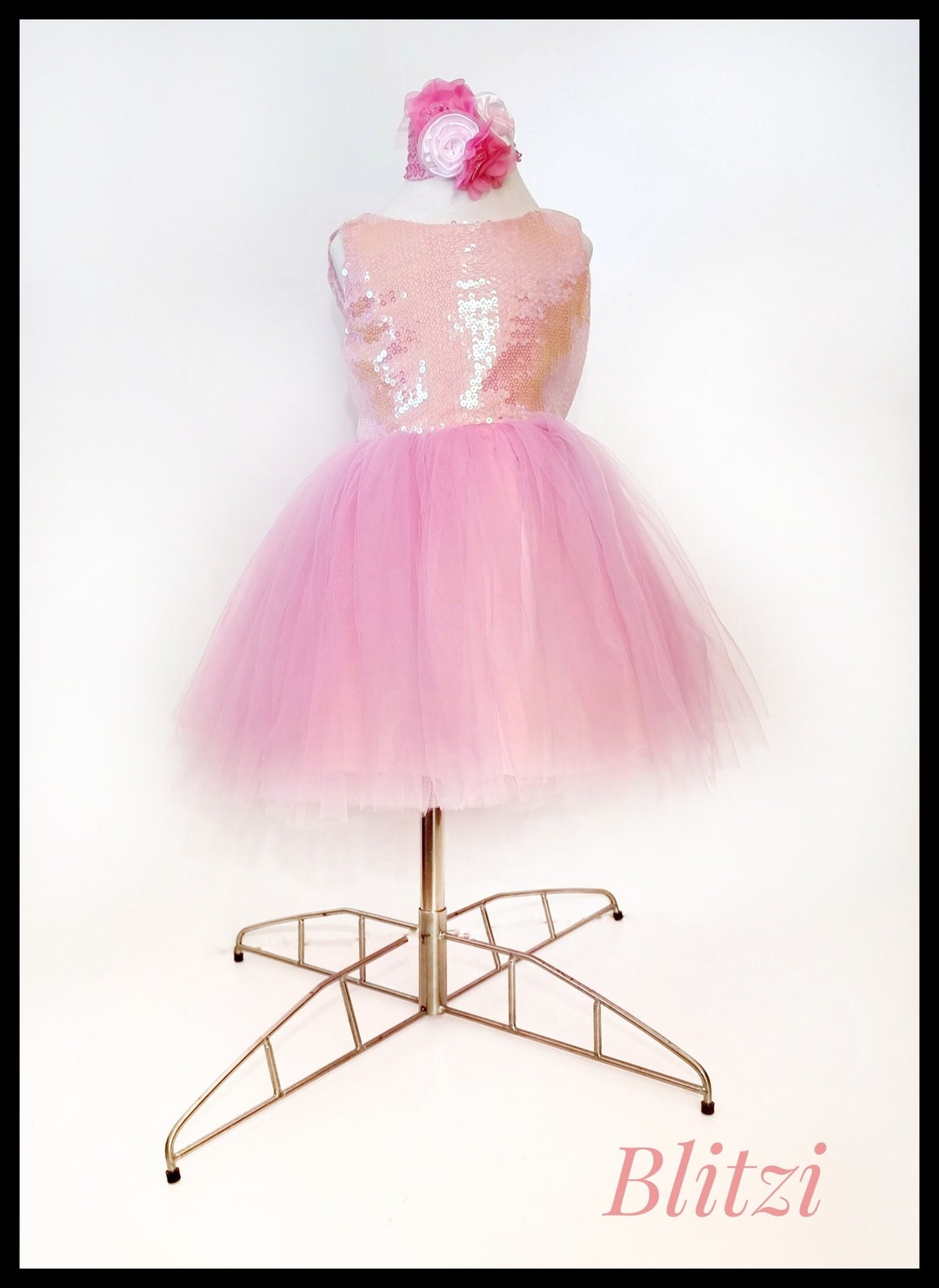 Girls Pink Sequin Tutu Dress With Headband: Party Photography Outfit - Etsy