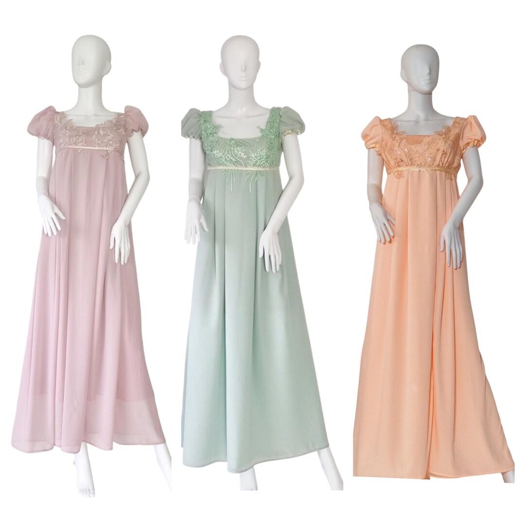 Handmade Regency Dress: Embroidered Lace & Chiffon Gown - Etsy